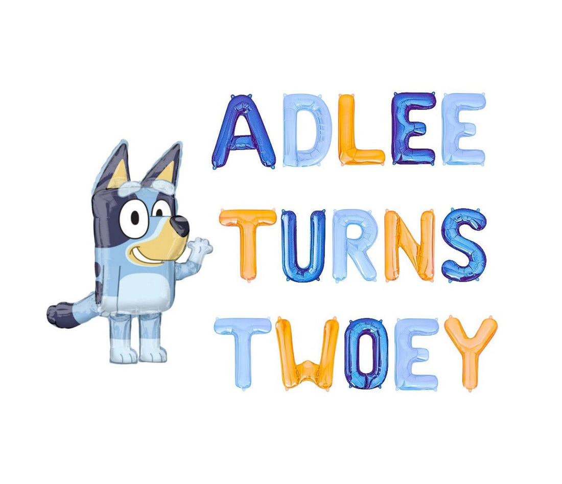 Bluey Custom Name Turns Twoey Birthday Letter Balloon Kit – CherCanDoIt